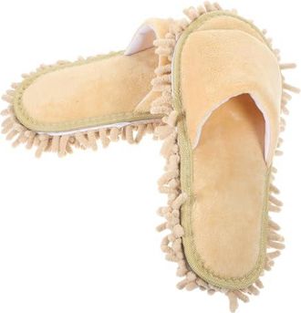 Minkissy Chaussons Ménagers Lavables Chenille avec Ouverture Dongles Pantoufles pour Nettoyage des Sols Femme et Homme Moyenne Beige