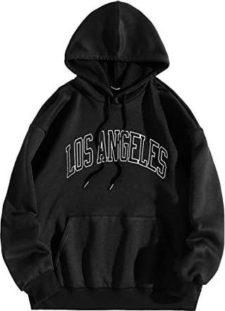 Generic Los Angeles - Sweat &agrave; capuche vintage pour homme, col rond, esth&eacute;tique, avec cordon de serrage, v&ecirc;tements de sport tendance, personnalis&eacute;s, l&eacute;gers, es