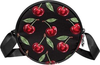 Generic Sac &agrave; bandouli&egrave;re Circle pour femme, petit sac &agrave; bandouli&egrave;re cerise avec fermeture &eacute;clair, bretelles r&eacute;glables, sac &agrave; main rond d&eacute;contract&eacute; pour femme