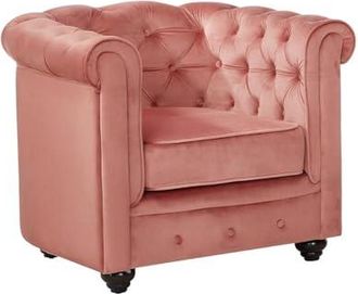 Vente-Unique Fauteuil Chesterfield - Velours Rose Pastel