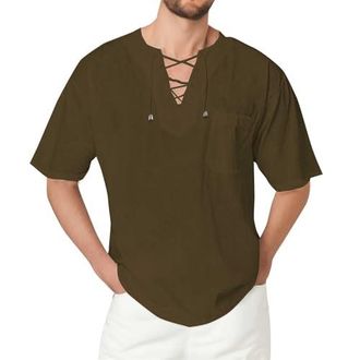Generic Chemise dentra&icirc;nement en coton et lin pour homme - Chemise d&eacute;contract&eacute;e &agrave; manches courtes - Tunique respirante, a, 3XL
