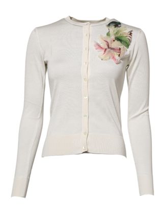Dolce & Gabbana Womens Lily Embellished Silk Cardigan White Clothing