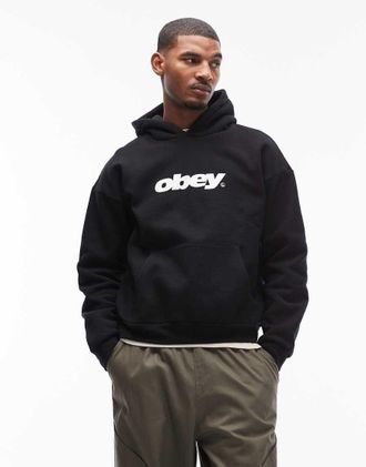 Obey Bounce - Sweat à capuche oversize à enfiler en tissu épais - Noir