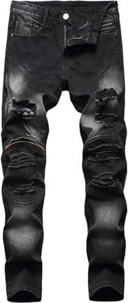 Generic Jean us&eacute; pour homme - Jean fusel&eacute; extensible d&eacute;chir&eacute; - Pantalon de rue coupe ajust&eacute;e - Pantalon classique basique - Jambe droite - Coupe droite - Pant