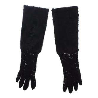 Dolce & Gabbana Schwarze Woll- & Lammfell-Ellenbogenhandschuhe - - Accessories - Damen - Schwarzk - 7 IN