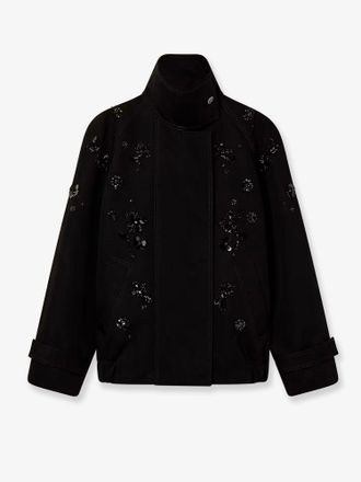 Golden Goose Black denim jacket with floral details in sequins and crystals - GOLDEN GOOSE DELUXE BRAND - gender_Woman