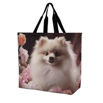 Generic Pom&eacute;ranien Et Fleurs Sac Fourre-Tout Imperm&eacute;able Tote Bag D&eacute;contract&eacute; Sac A Main Femmes Pour Quotidienne Shopping Plage