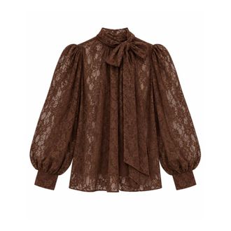 Aniye By Chemisier en dentelle &agrave; col haut - Femme - Blouses et Chemises - Brun - Taille: 38 FR