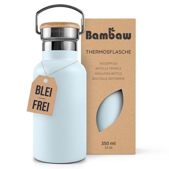 Bambaw Thermosflasche Kinder 350ml, Trinkflasche Blau, Edelstahl Flasche, Isolierflasche, Trinkflasche Klein, Getr&auml;nkeflasche, Trinkflaschen Metall - Eisblau