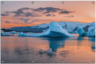 Wallario Outdoor-Poster f&uuml;r Garten oder Balkon Eisberge in der D&auml;mmerung, Motivbanner Gr&ouml;&szlig;e: ca. 100 x 150 cm, Outdoor-Bild