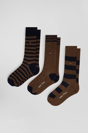 Eden Park Lot De 3 Paires De Chaussettes Cercl&eacute;es Marron En Coton Stretch