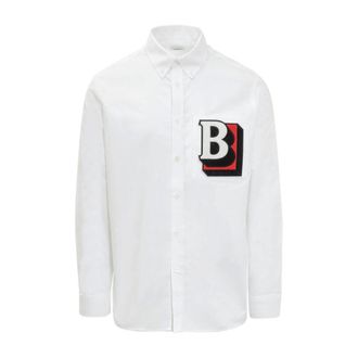 Burberry Homme, Chemises, Blanc, Taille: 2XS Chemise en coton avec d&eacute;tails brod&eacute;s