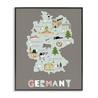 Stupell Industries Kinderkarte von Deutschland, gerahmt, Giclée-Kunst, Design von Carla Daly, 76,2 x 61 cm, Schwarz