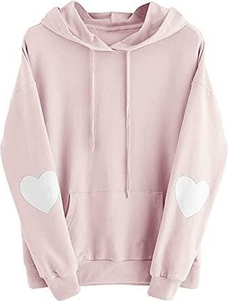 Generic Pull uni à col rond pour femme - Sweat-shirt à manches longues - Col rond - Pull décontracté - Pull à capuche - Avec poches - Vêtement de sport - Swea