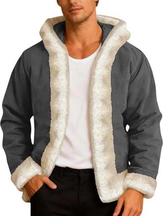 Generic Sweat &agrave; capuche uni l&eacute;ger pour homme - Cardigan &agrave; capuche pour homme - Unisexe - Bordure blanche - Veste de P&egrave;re No&euml;l chaude &agrave; capuche pour entra&icirc;neme