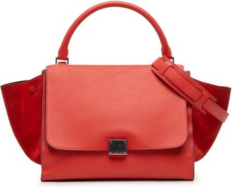 Celine Hobo Bags - Medium Drummed Calfskin and Suede Trapeze Satchel - Gr. unisize - in Rot - f&uuml;r Damen