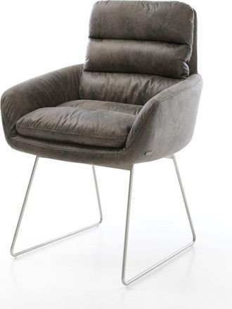 DELIFE Esszimmerstuhl Abelia-Flex mit Armlehnen Mikrofaser Grau Antik Kufengestell Edelstahl, Esszimmerstühle