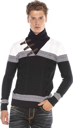 Cipo & Baxx Herren Pullover CP226 Dunkelblau - Stylischer Strickpullover im modernen Design mit hohem Perfekt f&uuml;r Freizeit, Alltag & Coole Streetwear Outfits - CP