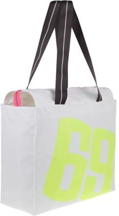 canvasco Sac de plage avec fermeture éclair en voile recyclée blanc/jaune fluo - Grand tote bag hydrofuge et robuste - poche etanche