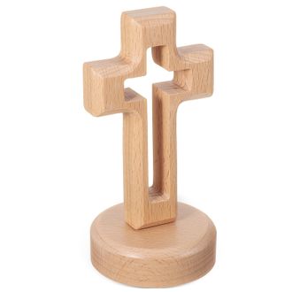 Angoily Holz Stehendes Kreuz mit Rundem Sockel Massives Holz Kreuz Deko Ornament f&uuml;r Tisch B&uuml;ro und Zuhause Handgefertigtes Standkreuz als Religi&ouml;se Dekoratio