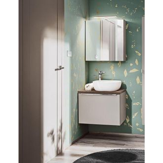 Fun M&ouml;bel Fun Moebel - Badm&ouml;bel Set 3-tlg Badezimmerset akan Taupe Spiegelschrank 60cm inkl. Waschtisch