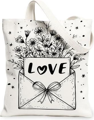 Generic Sacs fourre-tout en toile florale, sacs &agrave; provisions r&eacute;utilisables, sacs &agrave; provisions r&eacute;utilisables, l&eacute;gers et lavables, blanc, 13x15 Inch