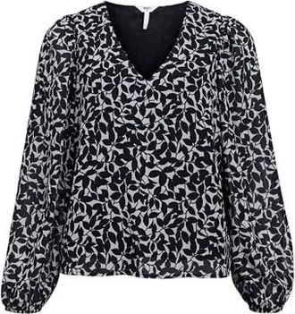 Object Objmila Re L/S V-Neck Top Noos Blouse, Sandshell/AOP : Feuilles Noires, 38 Femmes