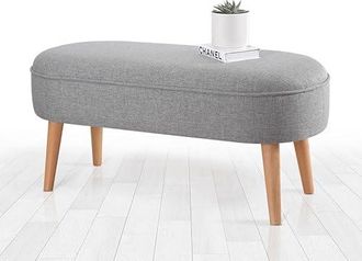 Atelier Del Sofa Stylish Pouffe, 100% Linen, Grey, 100 x 47 x 40 cm | 6 cm Orthopedic Sponge, Wooden Legs | Perfect for Bohemian & Scandinavian Decor
