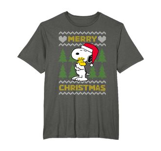 Peanuts Snoopy Hugs Merry Christmas Strickmuster T-Shirt