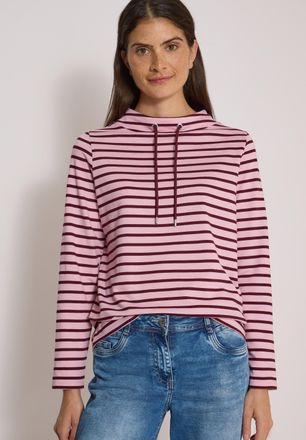 Cecil Langarmshirt CECIL, Damen, Gr. XXL (46), mellow rose, Web, 50% Baumwolle, 50% Modal, gestreift, comfort fit normal, hoch geschlossener Ausschnitt, abg