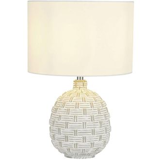 Licht-Erlebnisse Lampe de chevet tissu c&eacute;ramique E14 ronde &Oslash; 25 cm 36,5 cm lampe c&eacute;ramique design r&eacute;tro blanche
