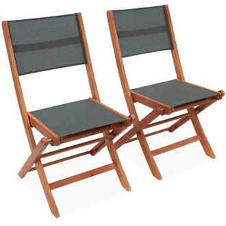 Sweeek Sweeek - Lot de 2 chaises de jardin en bois Almeria. 2 chaises pliantes Eucalyptus huil&eacute; et textil&egrave;ne Kaki / Kaki