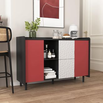 Generic Sideboard Buffet Schrank mit Schubladen und offenen Ablagefächern, Aufbewahrungsschrank mit einzigartigem Paneel-Design, vielseitiges Möbel für Küche,