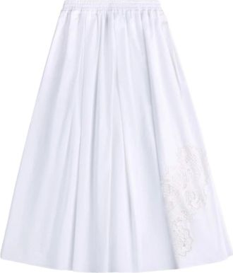 Fay Femme, Jupes, Blanc, Taille: 46 FR Jupe Trap&egrave;ze avec D&eacute;tails en Dentelle et Taille &Eacute;lastiqu&eacute;e