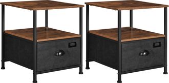 Songmics Nachttisch, Nachtkommode, 2er Set, Beistelltisch, zur Aufbewahrung, mit Schublade, 2 Ablagen, Industriestil, f&uuml;r Wohnzimmer, Schlafzimmer, vintagebrau