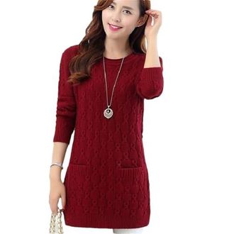 Generic Pull fin à manches longues et col rond pour femme, Rouge bordeaux/blanc, XXL