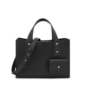 Tous Sac &agrave; main noir avec poign&eacute;e sup&eacute;rieure et sangle r&eacute;glable, design avec poches avant et logo en relief