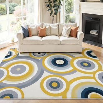 Generic Gris Tapis Salon Petit Tapis, 140 x 200 cm Paillasson Interieur Entree Antid&eacute;rapant, &Eacute;l&eacute;gant Moderne G&eacute;om&eacute;trique Circulaire Decoration Maison Grand Ca