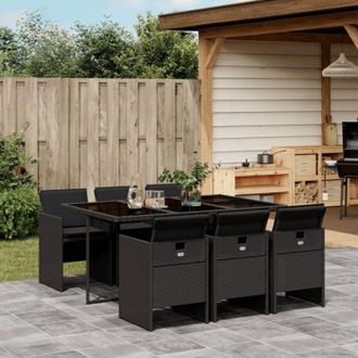 vidaXL Vidaxl - Ensemble &agrave; manger de jardin coussins 7pcs Noir R&eacute;sine tress&eacute;e