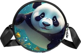 Generic Sac &agrave; bandouli&egrave;re rond pour femme, motif panda, nage sous-marin, petit sac &agrave; dos &agrave; bandouli&egrave;re avec fermeture &eacute;clair, bretelles r&eacute;glables, sac &agrave; main 