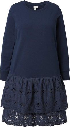 Ulla Popken Midikleid Sweatkleid Spitze Rundhals Langarm Biobaumwolle