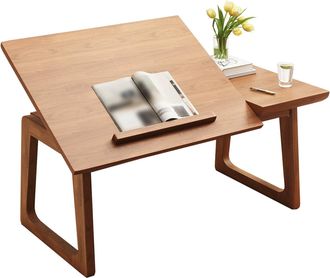 Generic Betttabletttisch Mit Klappbarem Bein, Fr&uuml;Hst&uuml;Ckstisch Aus Holz Mit Abnehmbarer Antirutschleiste, Neigbare Tischplatte for Arbeiten Und Lesen