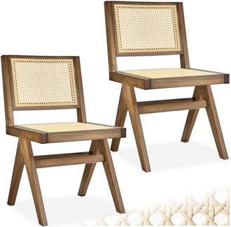 TecTake Lot de 2 Chaises de Salle à Manger Design en Chêne Bois Massif & Cannage Chaise de Table à Manger Chaise Confortable Meuble Salon pour Coiffeuse, Cham