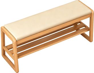 Generic Sitzbank mit Stauraum Rahmen Aus Gummibaumholz mit Stauraum Unter Dem Sitz Schuhbank mit Sitzfl&auml;che Sitzkissen Aus PU-Leder f&uuml;r Porch, Wohnzimmer, Sch