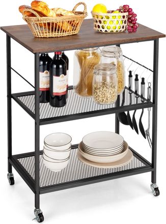 Generic Küchenwagen, Rollwagen, 3-stöckiges Küchen-Bäckerregal auf feststellbaren Rädern, Stahlrahmen, Mikrowellenregal mit 5 10 S-Haken, Rollwagen für die Kü