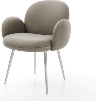 DELIFE Esszimmerstuhl Nube-Flex mit Armlehnen Echt-Leder Schlamm 4-Fuß konisch Edelstahl Taschenfederkern, Esszimmerstühle