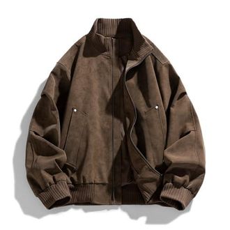 Generic Blouson bomber vintage ample en cuir synth&eacute;tique avec fermeture &eacute;clair pour homme, caf&eacute;, XXL