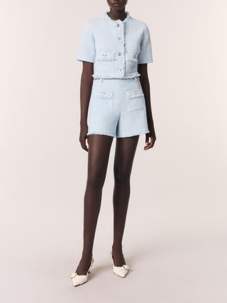 Maje Short En Tweed Avec Ceinture - Bleu - Taille 40 - Maje