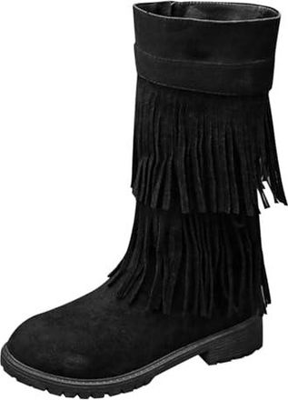 Generic TDEOK Bottes mi-hautes pour femme - Bottes de cowboy en daim - Bottes mi-hautes pour femme - Bottes chaudes pour lhiver - Bottes dhiver plates - Antid