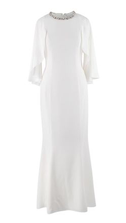 Jenny Packham Ivory Crystal Embellished Lotus Cape Gown Size XXS